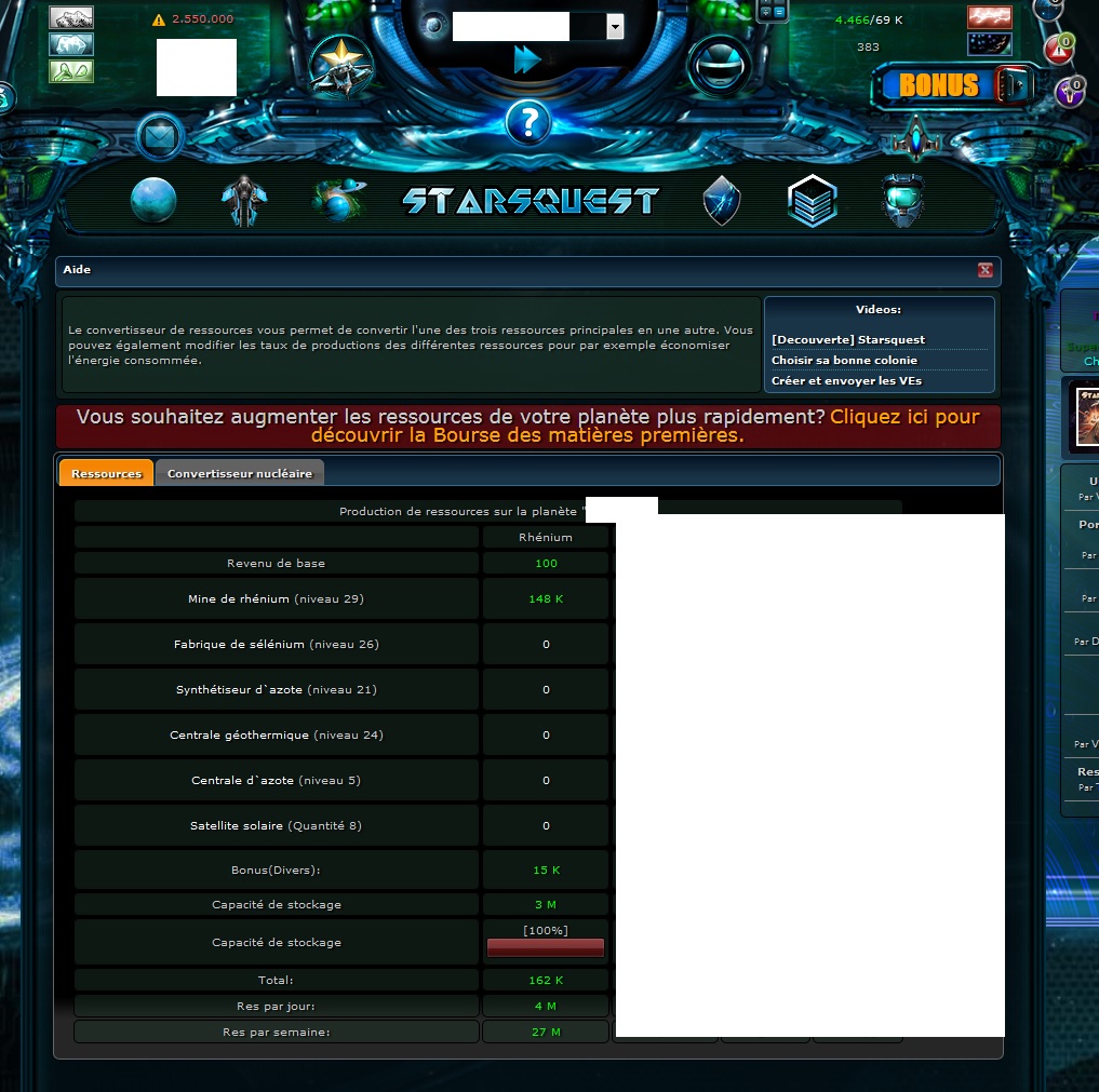 Pour l'univers Endor (il n'y a pas cette section): problème de capacité ...